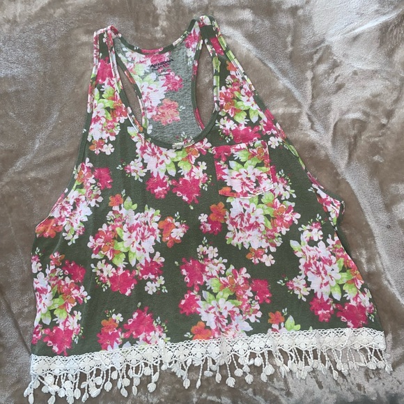 Arizona Jean Company | Tops | Olive Green Flower Crop Top | Poshmark